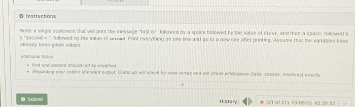 Solved Instructions Write a single statement that will print | Chegg.com