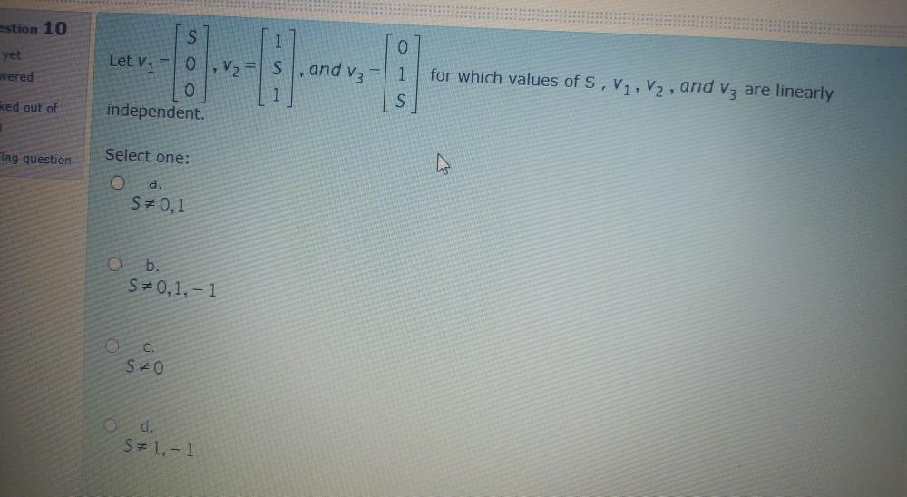Solved estion 10 yet wered S Let Vio O independent. 1 0 V2 = | Chegg.com