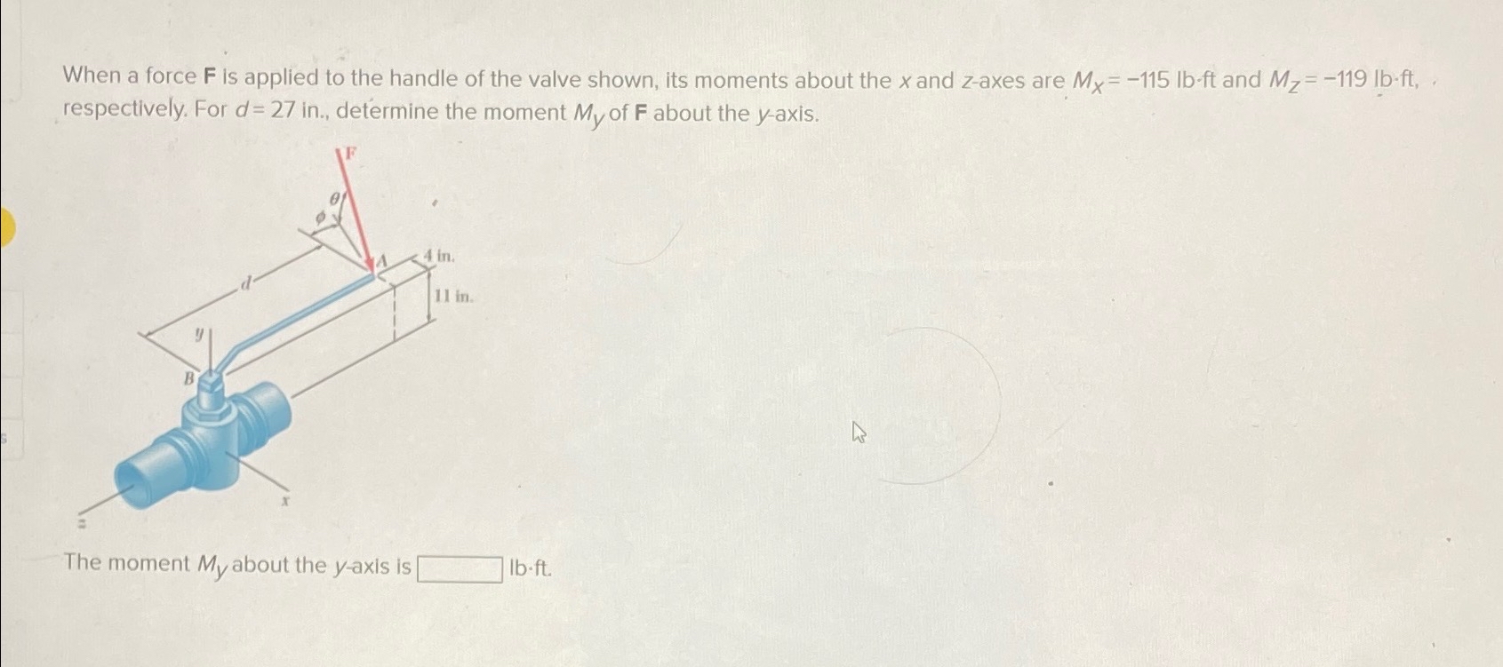 Solved When a force F ﻿is applied to the handle of the valve | Chegg.com