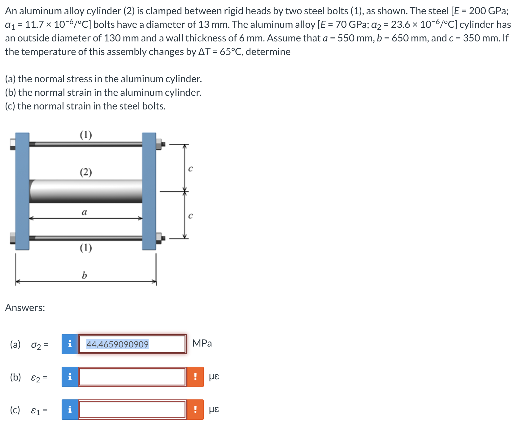 Solved An aluminum alloy cylinder (2) ﻿is clamped between | Chegg.com