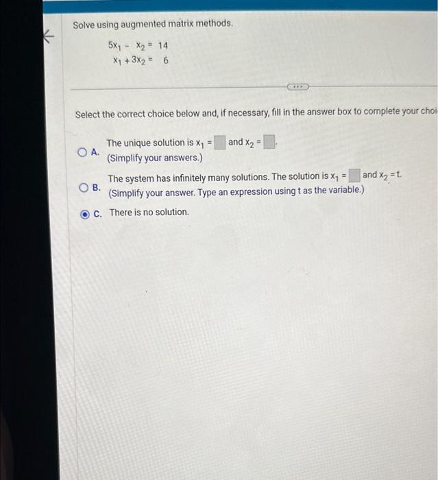 Solved Solve using augmented matrix methods. | Chegg.com