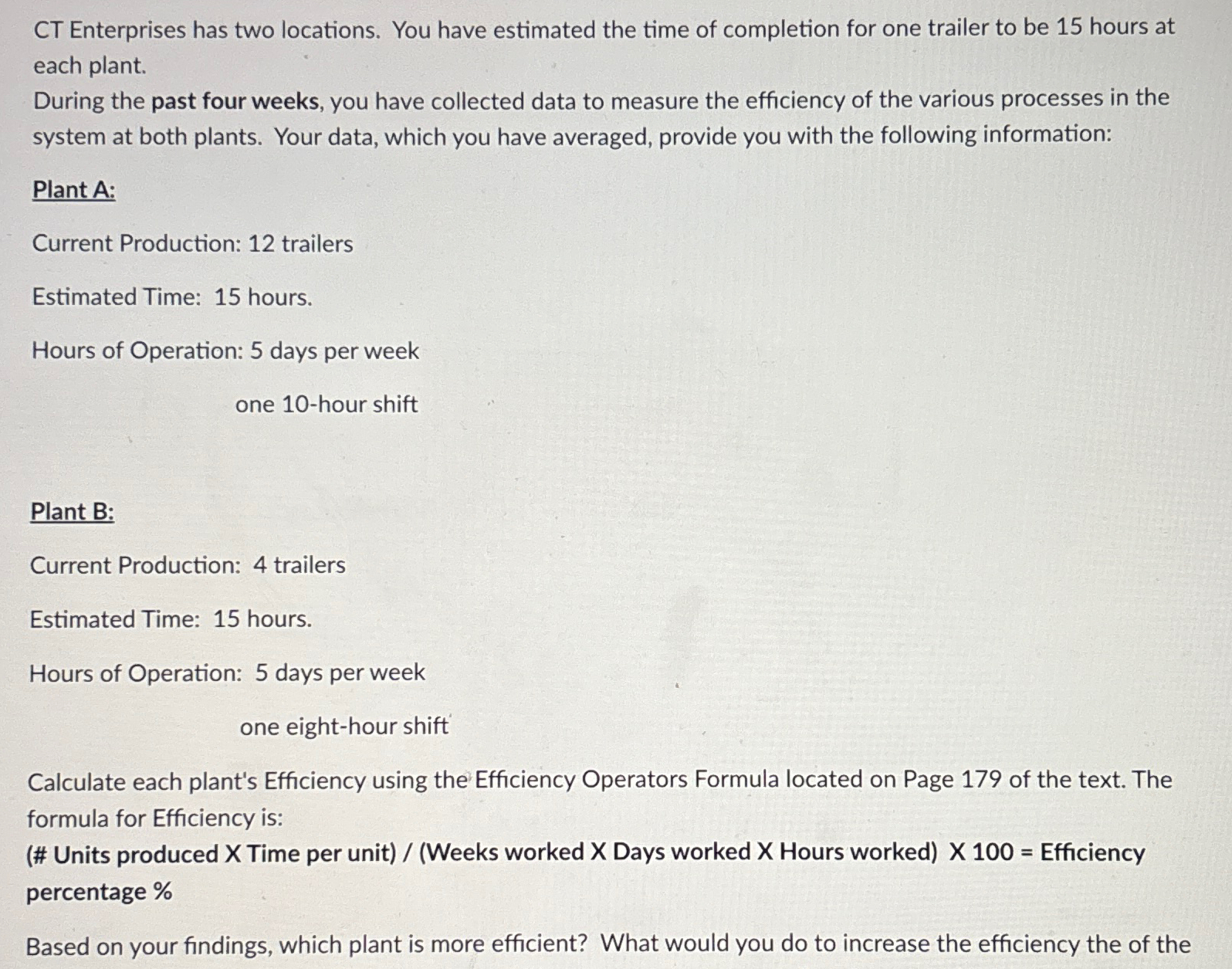 Solved CT Enterprises has two locations. You have estimated | Chegg.com