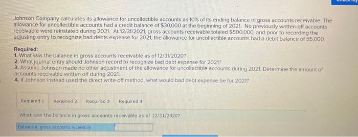 Solved Johnson Company calculates its allowance for | Chegg.com