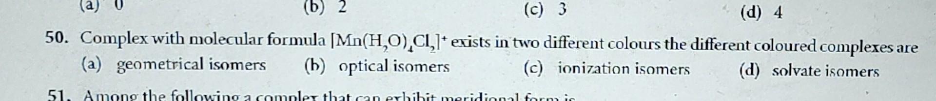 Solved 50. Complex with molecular formula | Chegg.com
