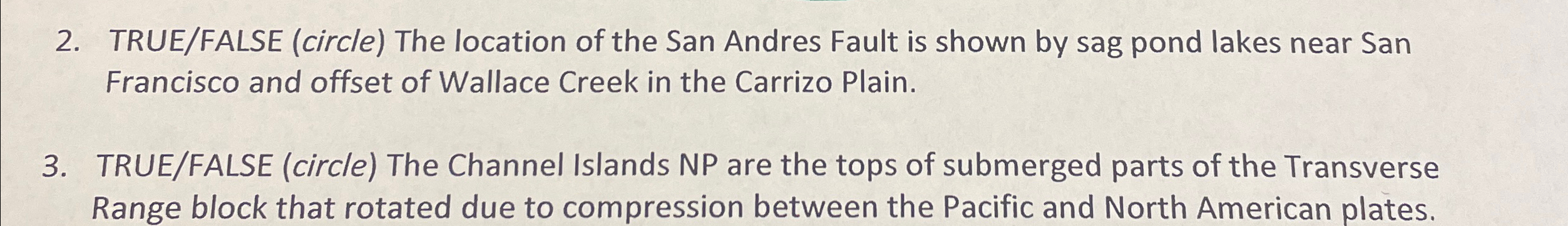Solved TRUE/FALSE (circle) ﻿The location of the San Andres | Chegg.com