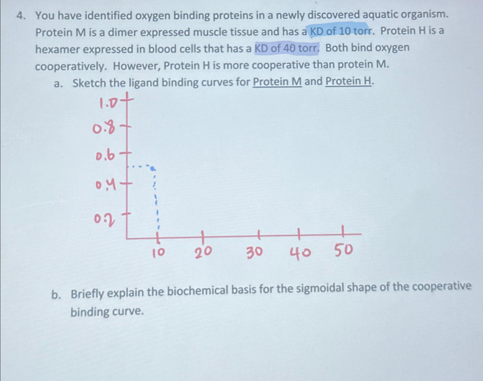Solved You have identified oxygen binding proteins in a | Chegg.com