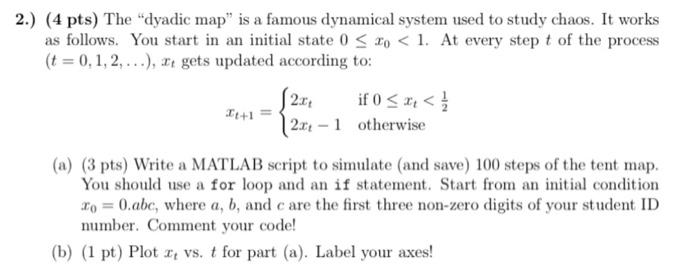 Solved (4 pts) The "dyadic map" is a famous dynamical system | Chegg.com