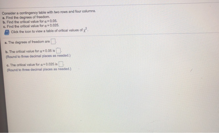 Solved Consider a contingency table with two rows and four | Chegg.com