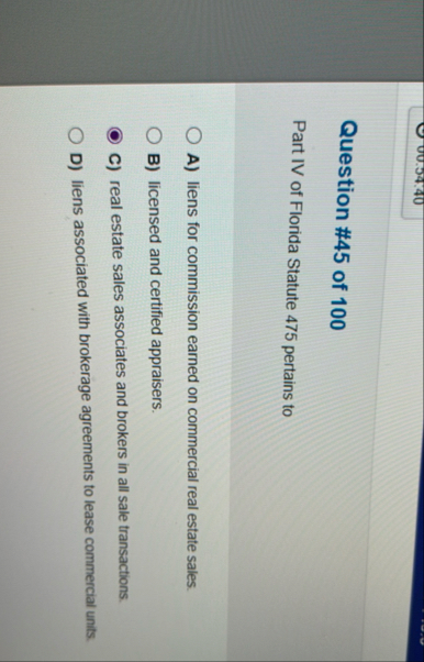 Solved Question #45 ﻿of 100Part IV of Florida Statute 475 | Chegg.com
