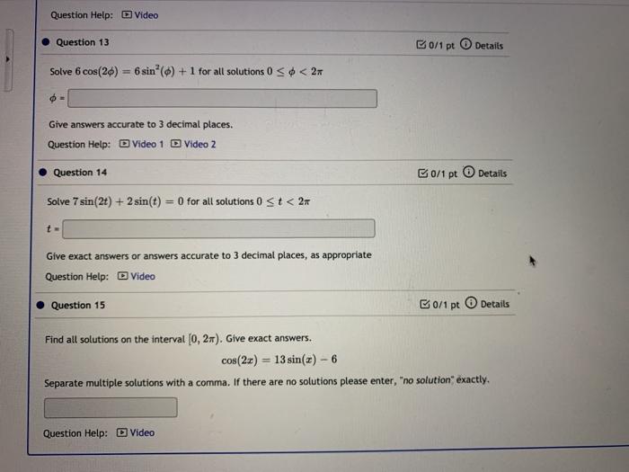 Solved Question Help: Video Question 13 B0/1 pt Details | Chegg.com Solved Question Help: Video Question 13 B0/1 pt Details | Chegg.com