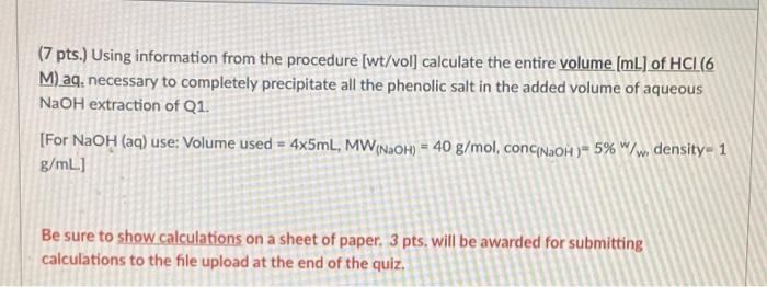 Solved (7 pts.) Using information from the procedure | Chegg.com