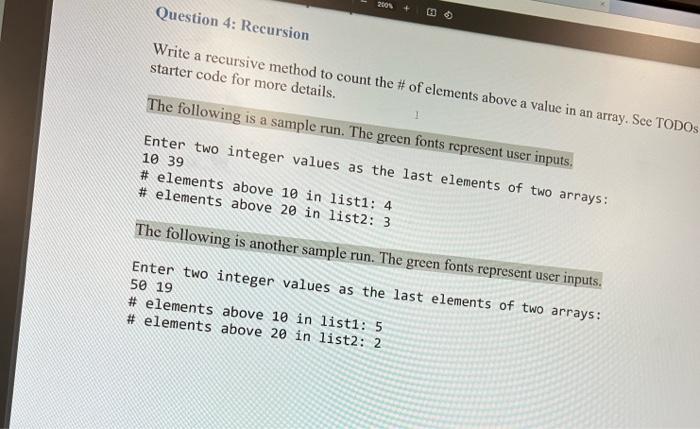Solved starter code for more details. 1039 \# elements above | Chegg.com