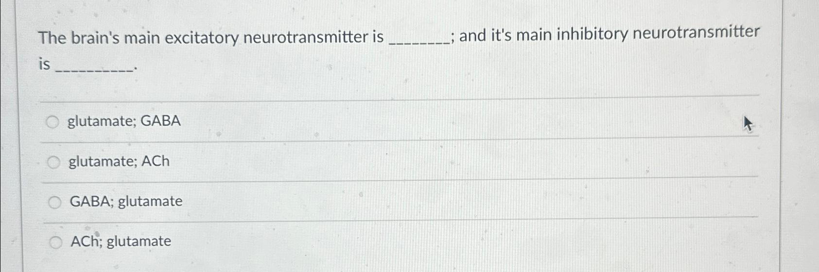 Solved The brain's main excitatory neurotransmitter is and | Chegg.com