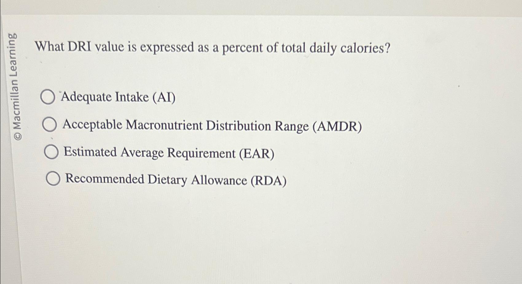 Solved Adequate Intake Ai Acceptable Macronutrient