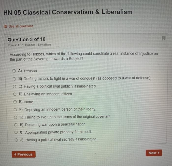 HN 05 Classical Conservatism & Liberalism See all | Chegg.com