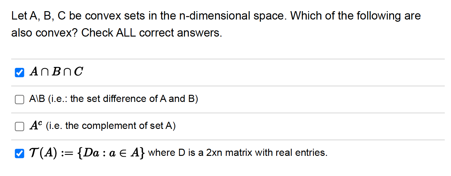 Solved Let A,B,C ﻿be convex sets in the n-dimensional space. | Chegg.com
