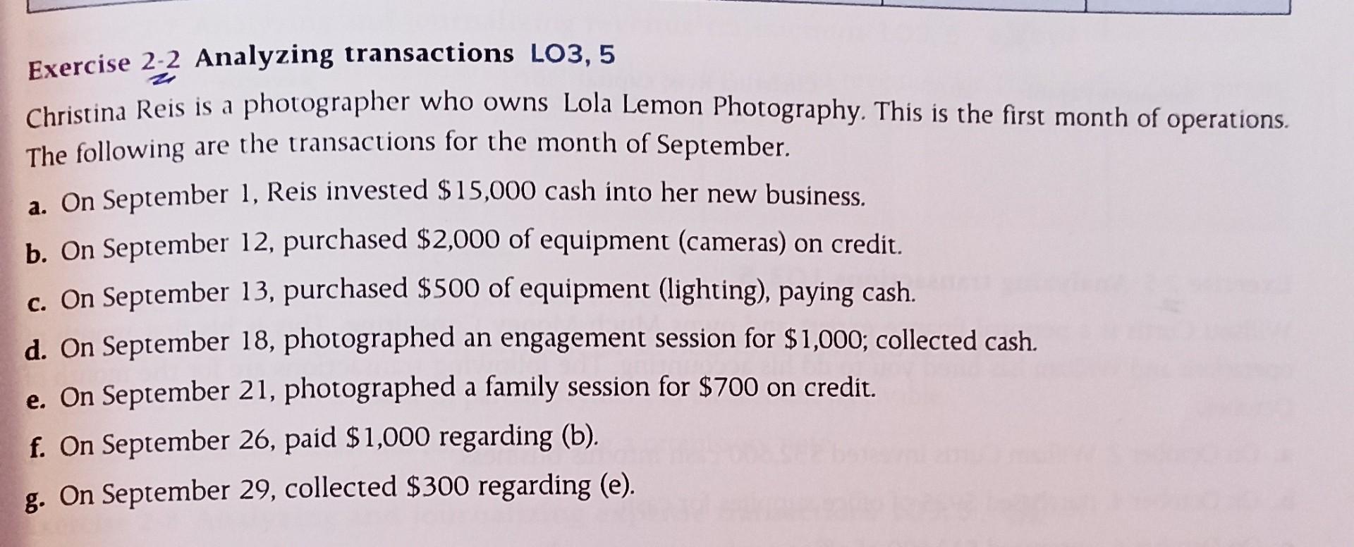 Solved Exercise 2−2 Analyzing transactions LO3, 5 Christina | Chegg.com