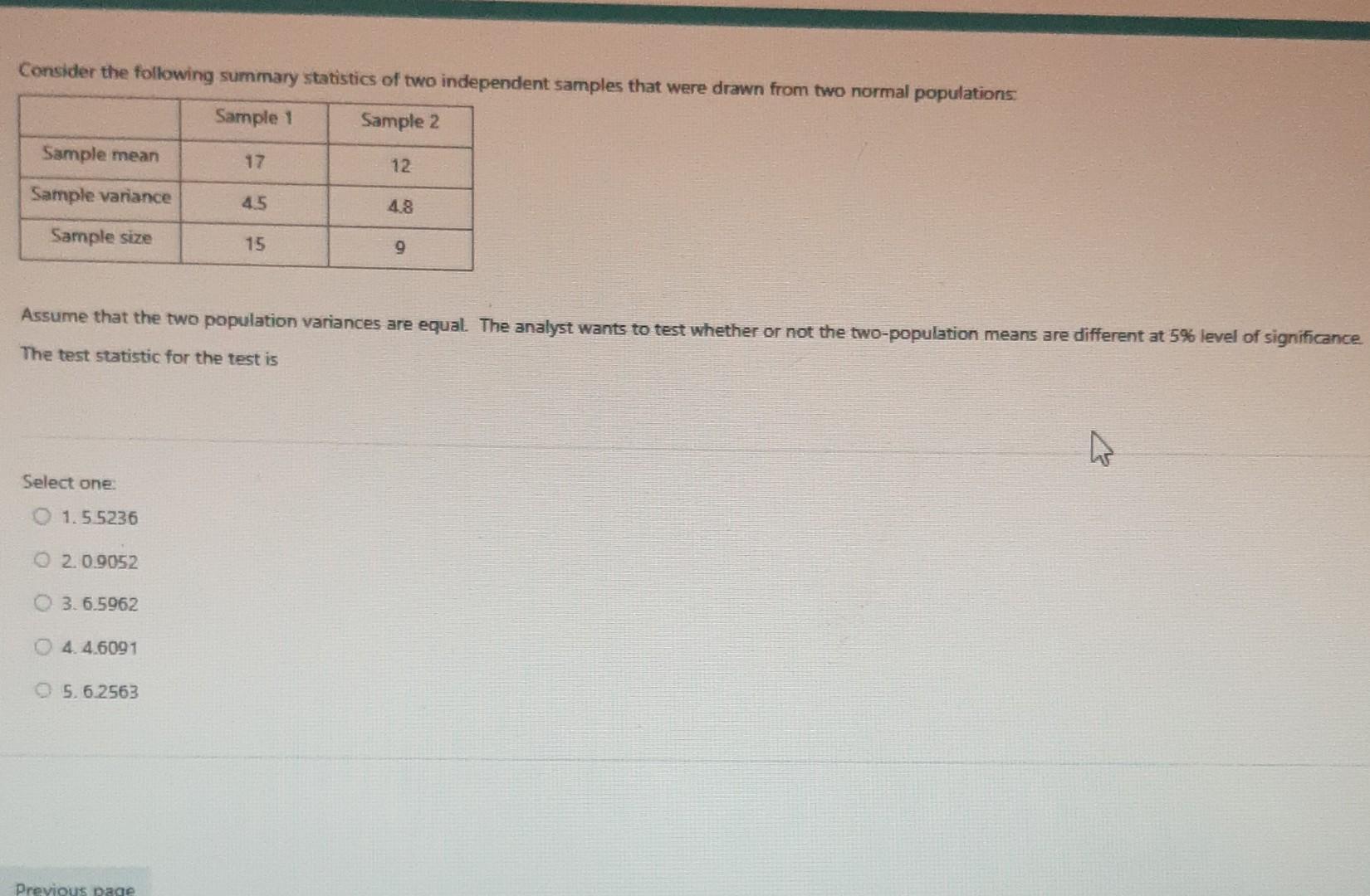 Solved Consider the following summary statistics of two | Chegg.com