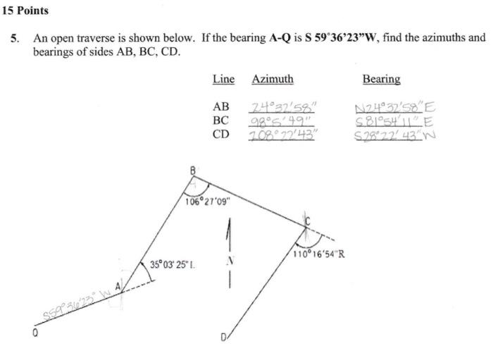 5. An open traverse is shown below. If the bearing | Chegg.com