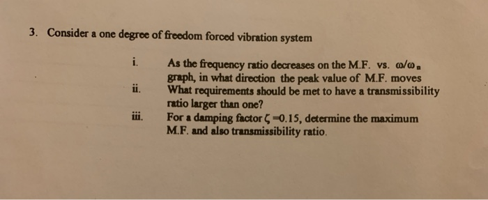 Solved 3. Consider a one degree of freedom forced vibration | Chegg.com
