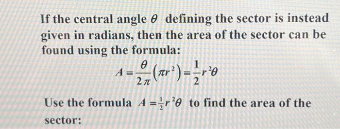 Solved If the central angle θ defining the sector is instead | Chegg.com