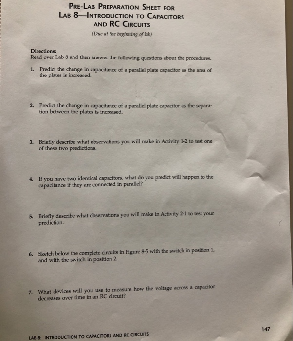 PRE-LAB PREPARATION SHEET FOR LAB 8-INTRODUCTION TO | Chegg.com