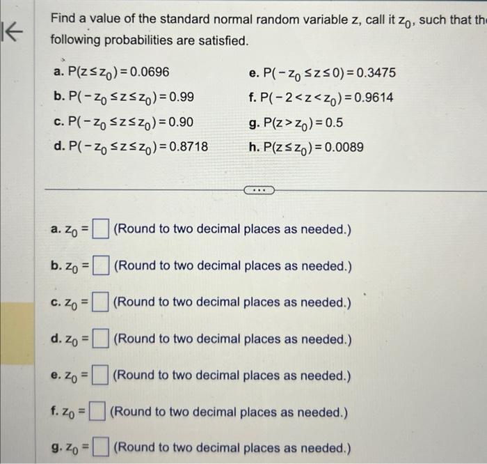 Solved Find a value of the standard normal random variable | Chegg.com