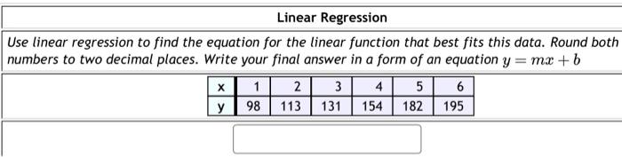 Solved Use linear regression to find the equation for the | Chegg.com