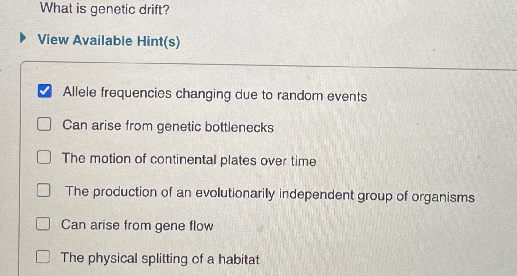 Solved What is genetic drift?View Available Hint(s)Allele | Chegg.com
