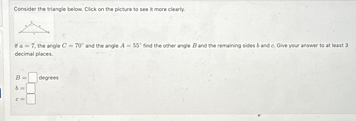 Solved Consider the triangle below. Click on the picture to | Chegg.com