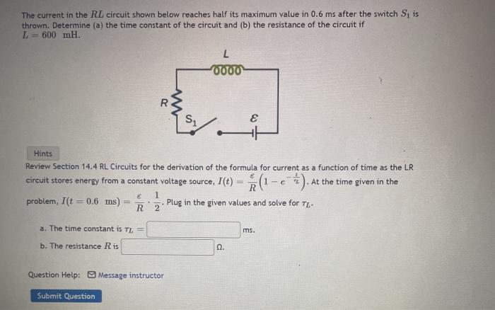 Solved The current in the RL circuit shown below reaches | Chegg.com