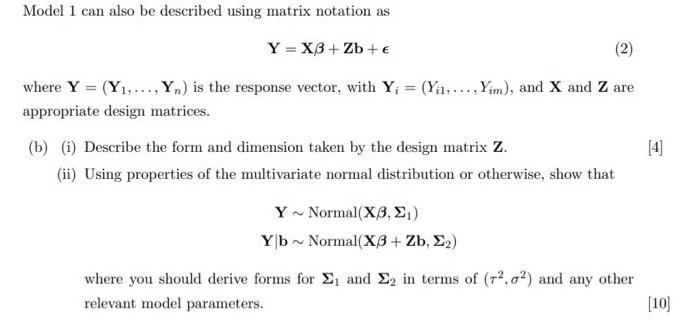 Model 1 can also be described using matrix notation | Chegg.com