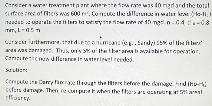 Solved Consider a water treatment plant where the flow rate | Chegg.com