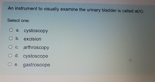 Solved An instrument to visually examine the urinary bladder | Chegg.com