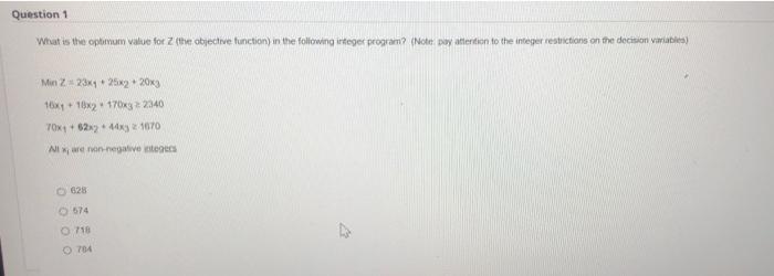 Solved Question 1 What is the optimum value for the | Chegg.com