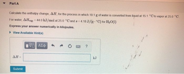 Solved Part A Calculate the enthalpy change, AH, for the | Chegg.com