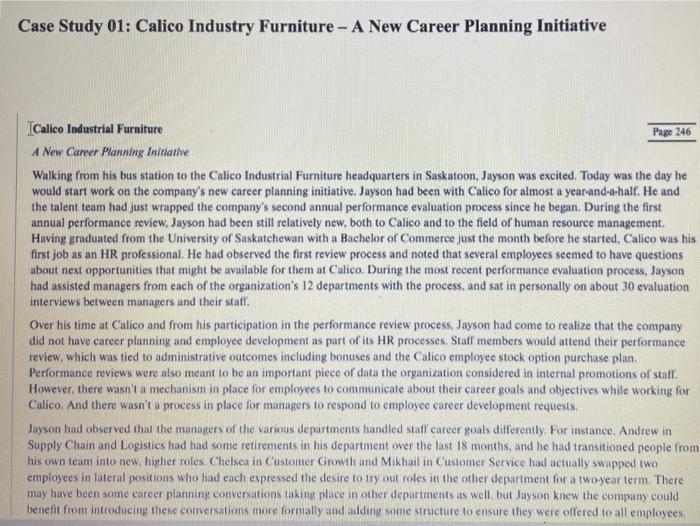 Solved Case Study 01: Calico Industry Furniture - A New | Chegg.com