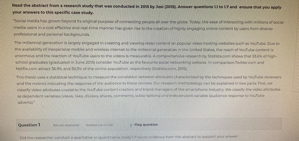 Read the abstract from a research study that was | Chegg.com
