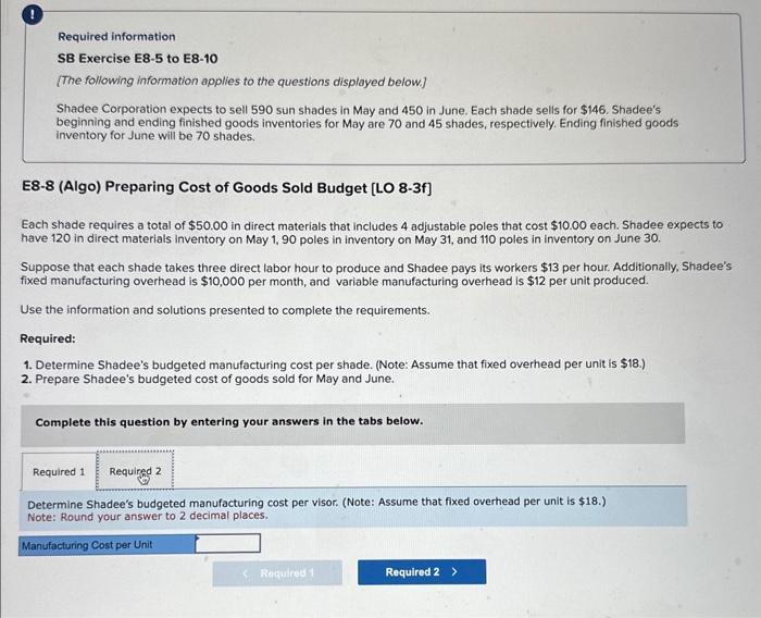 Solved Required information SB Exercise E8-5 to E8-10 [The | Chegg.com