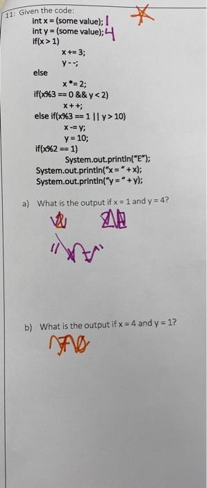 Solved int x= (some value); int y= (some value); 4 If (x>1) | Chegg.com