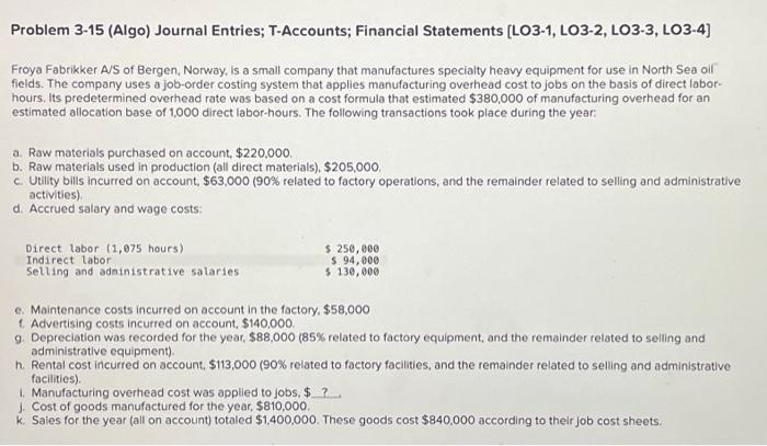Solved Problem 3-15 (Algo) Journal Entries; T-Accounts; | Chegg.com