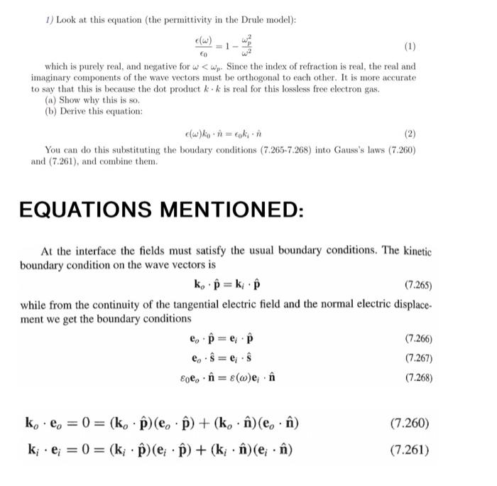 Solved 1) Look at this equation (the permittivity in the | Chegg.com