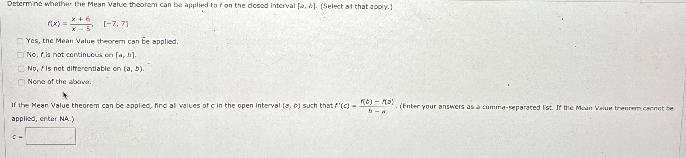 Solved Determine whether the Mean Value theorem can be | Chegg.com