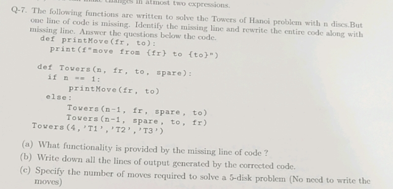 Solved Q-7. ﻿The following functions are written to solve | Chegg.com