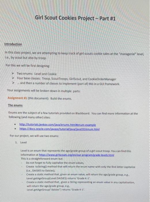 Solved Girl Scout Cookies Project - Part \#1 Introduction In | Chegg.com