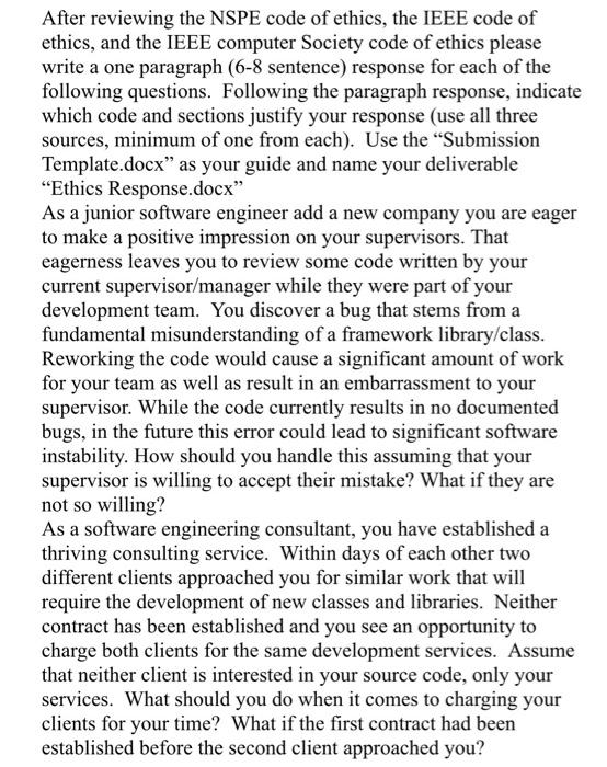 Solved After reviewing the NSPE code of ethics, the IEEE | Chegg.com