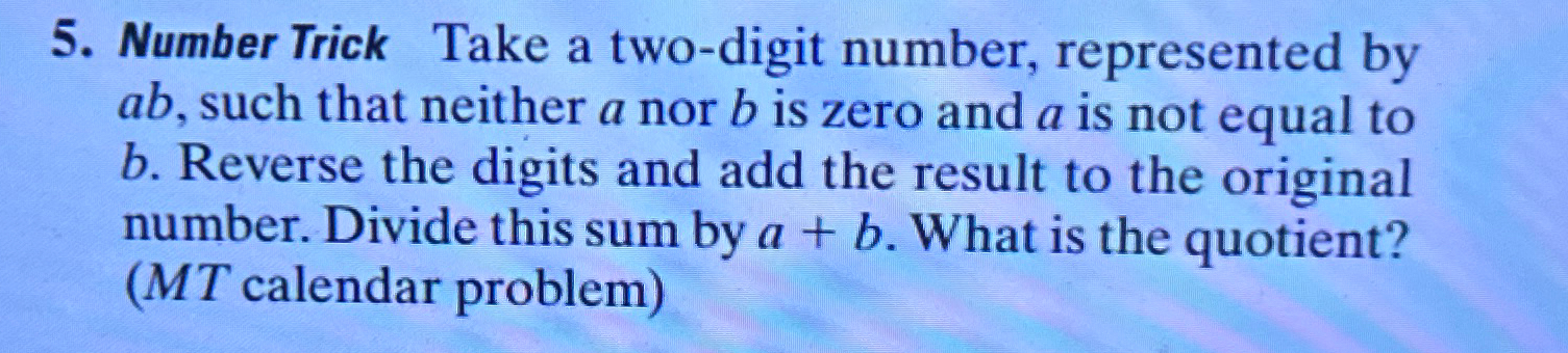 Solved Number Trick Take a two-digit number, represented by | Chegg.com