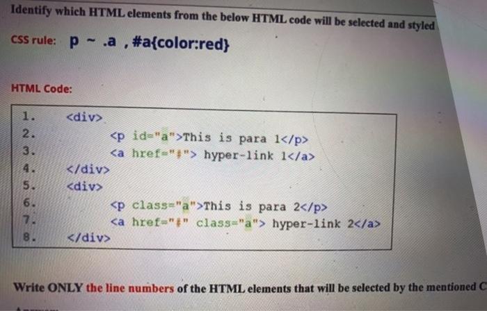 Solved Identify which HTML elements from the below HTML code | Chegg.com