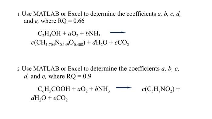 Solved 1. Use MATLAB or Excel to determine the coefficients | Chegg.com