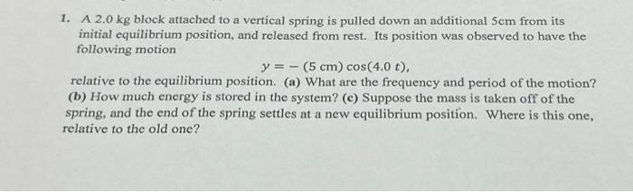 Solved 1. A 2.0 kg block attached to a vertical spring is | Chegg.com
